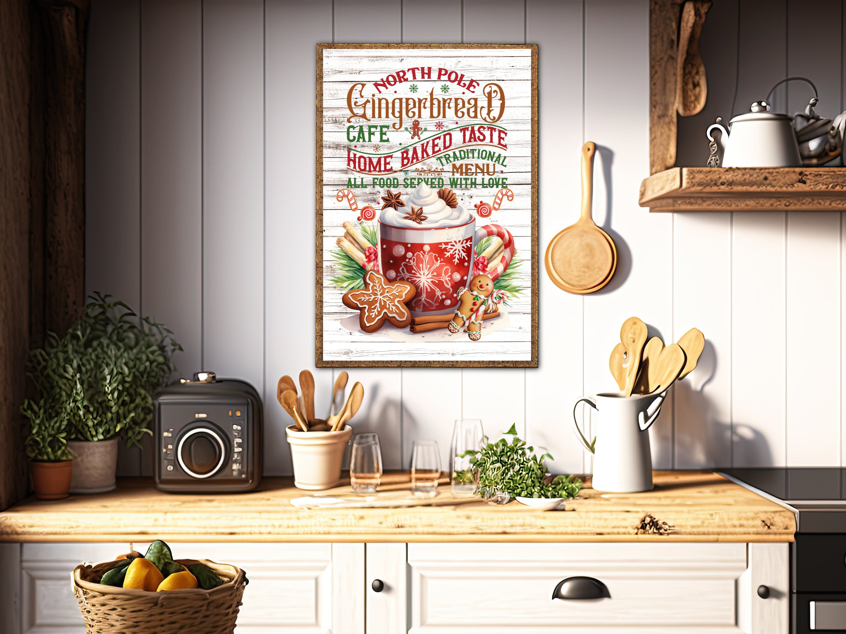 Christmas Gingerbread Print, Holiday Kitchen Wall Art, Vintage Tiered ...