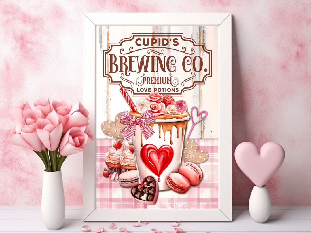 Valentines Day Print, Coffee Bar Sign, Digital Wall Art, Cupid's ...