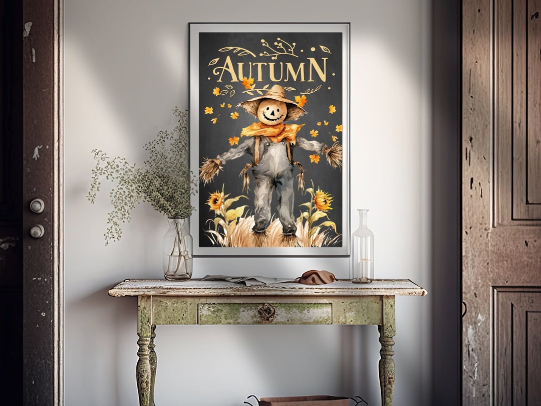 Rustic Fall Wall Art | Autumn Scarecrow | Fall Wall Décor | Instant ...