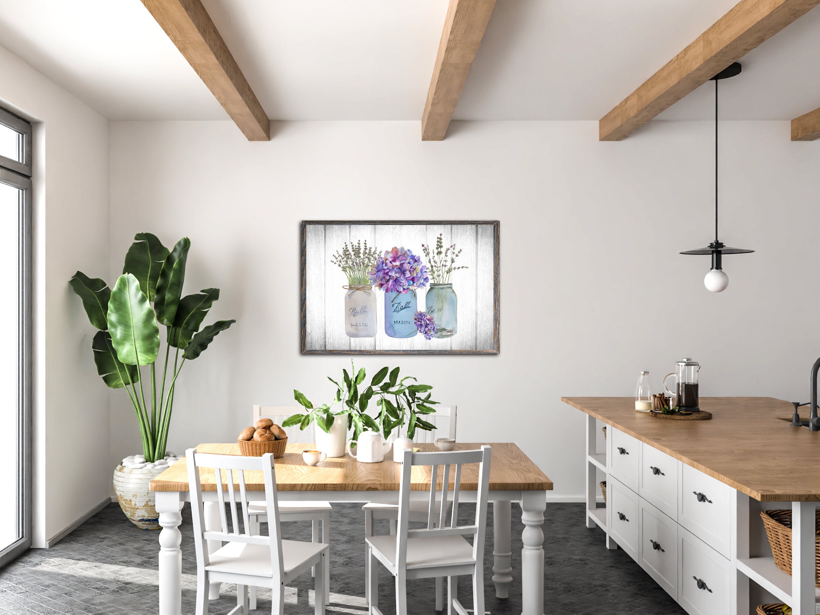 Wall Decor Rustic Farmhouse, Mason Jars With Flowers, Printable Wall ...