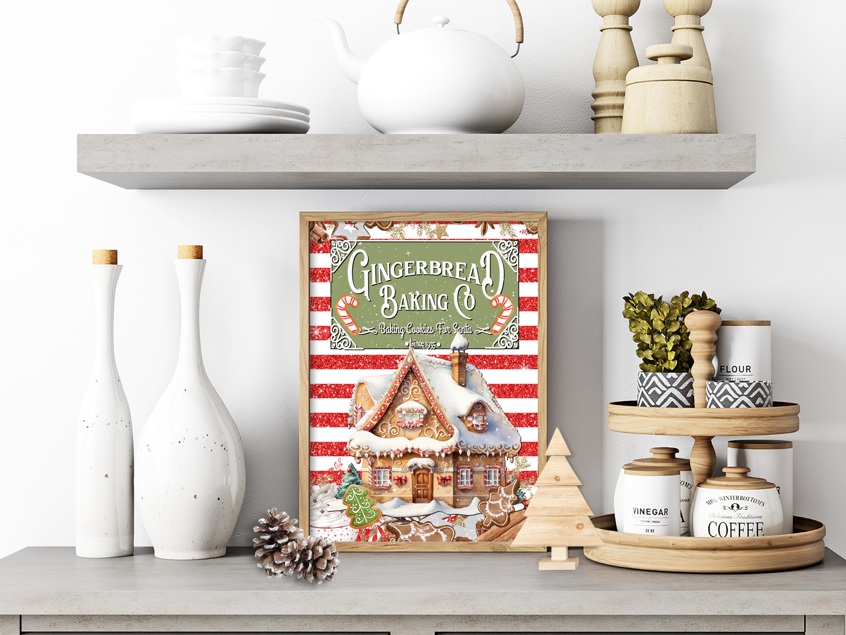 Cute Gingerbread Wall Art, Christmas Gingerbread House, Vintage ...