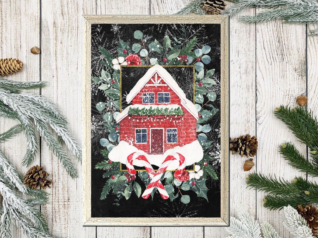 Snowy Winter Cabin, Rustic Decor Print, Instant Download, Snow Scene ...