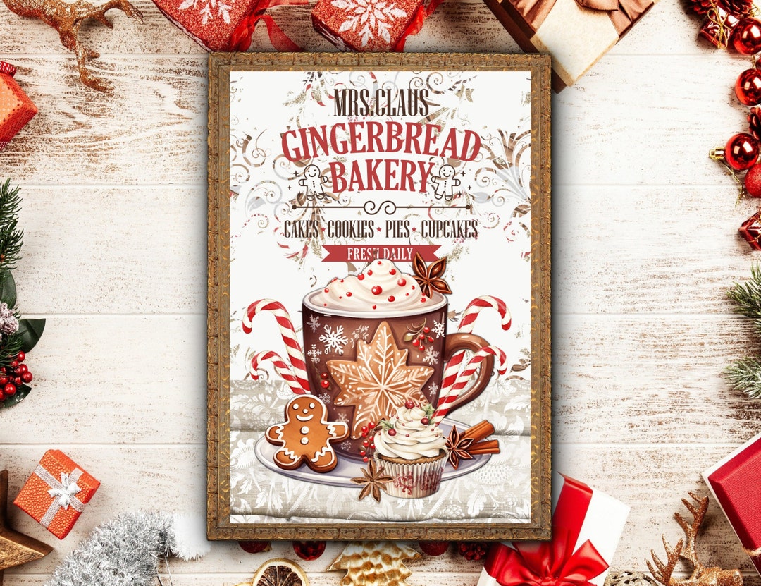 Christmas Gingerbread Print, Vintage Christmas Wall Art, Digital ...