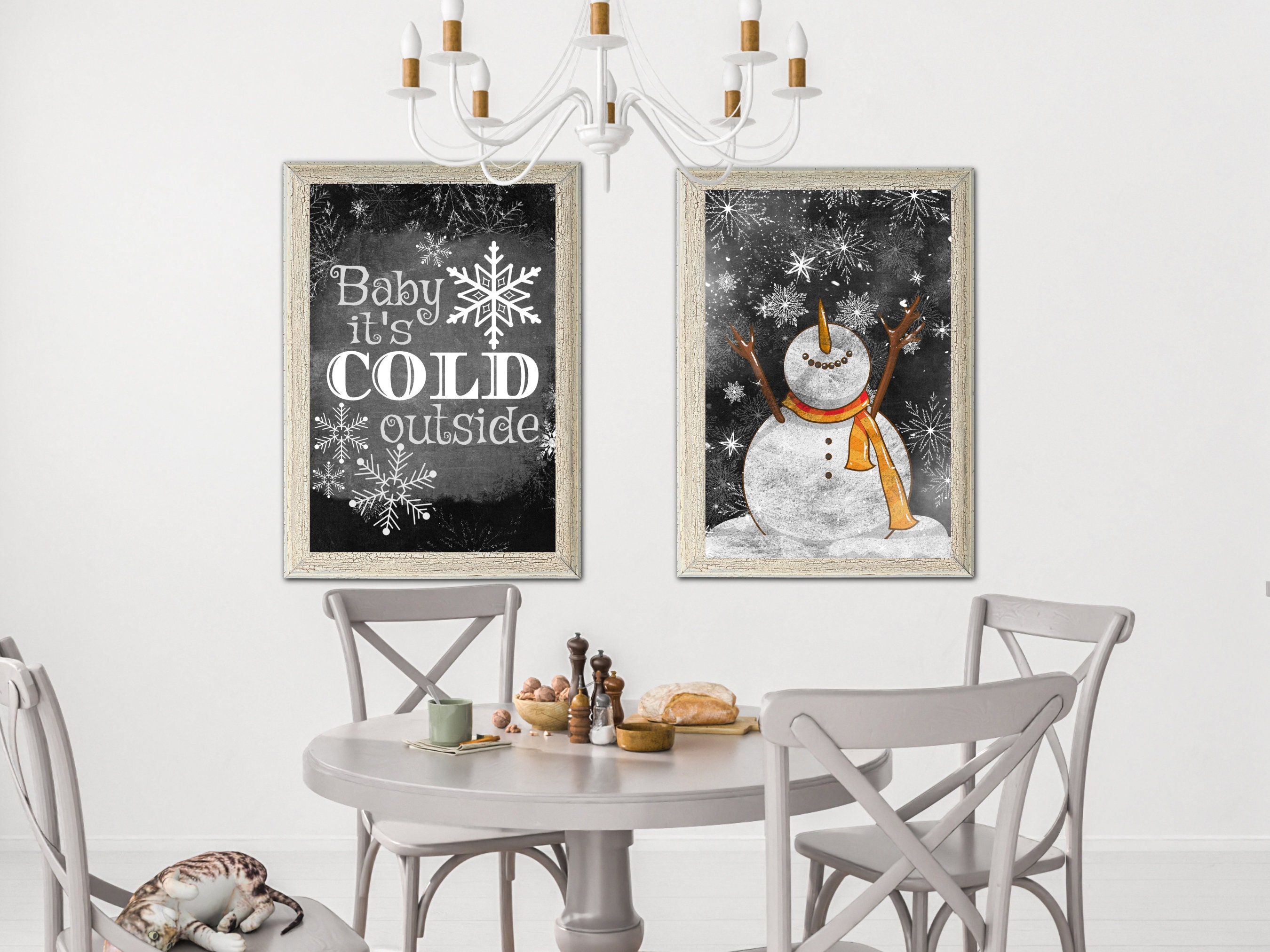 Winter Wall Art Set of 2, Cute Snowman, Baby It's Cold Outside, Winter ...