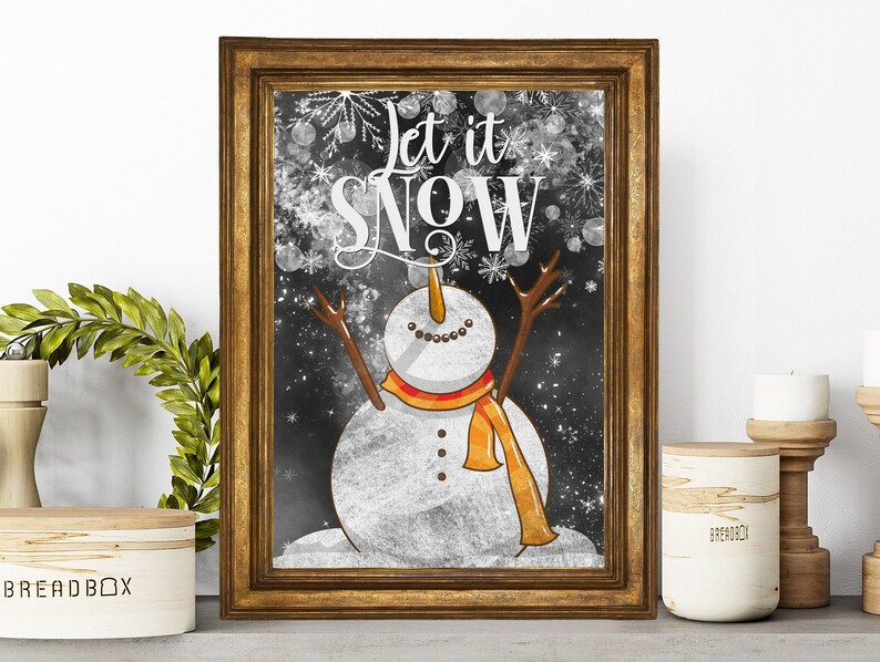 Winter Snowman, Let It Snow Printable, Chalkboard Art, Digital Download ...