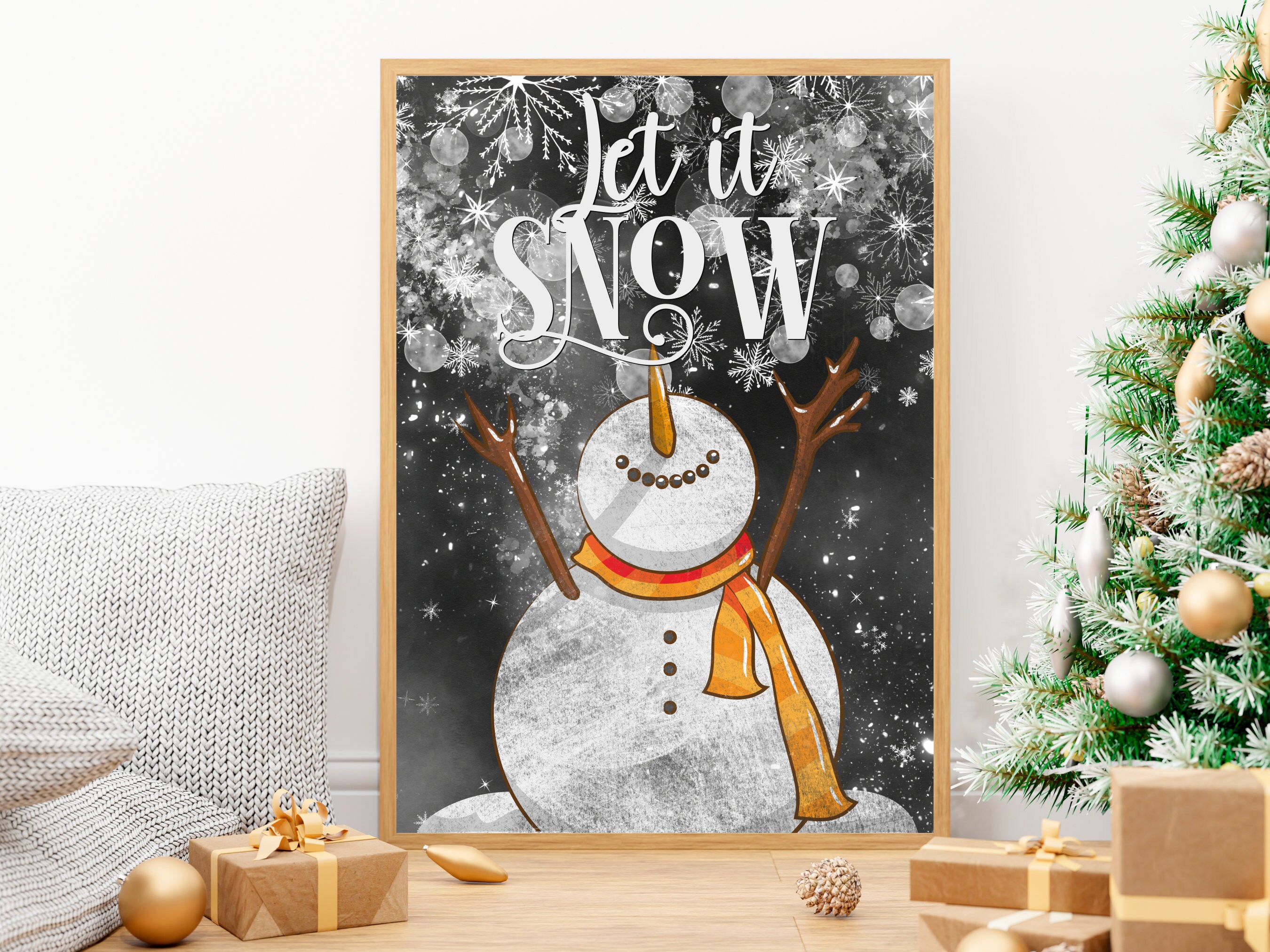 Winter Snowman, Let It Snow Printable, Chalkboard Art, Digital Download ...