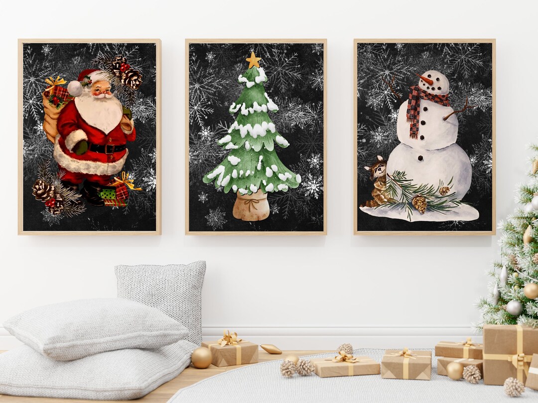 Vintage Christmas Prints, Set of 3 Christmas Prints, Vintage Christmas ...