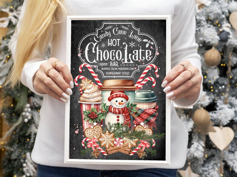 Hot Cocoa Bar Printable, Christmas Kitchen Wall Art, Vintage Christmas ...