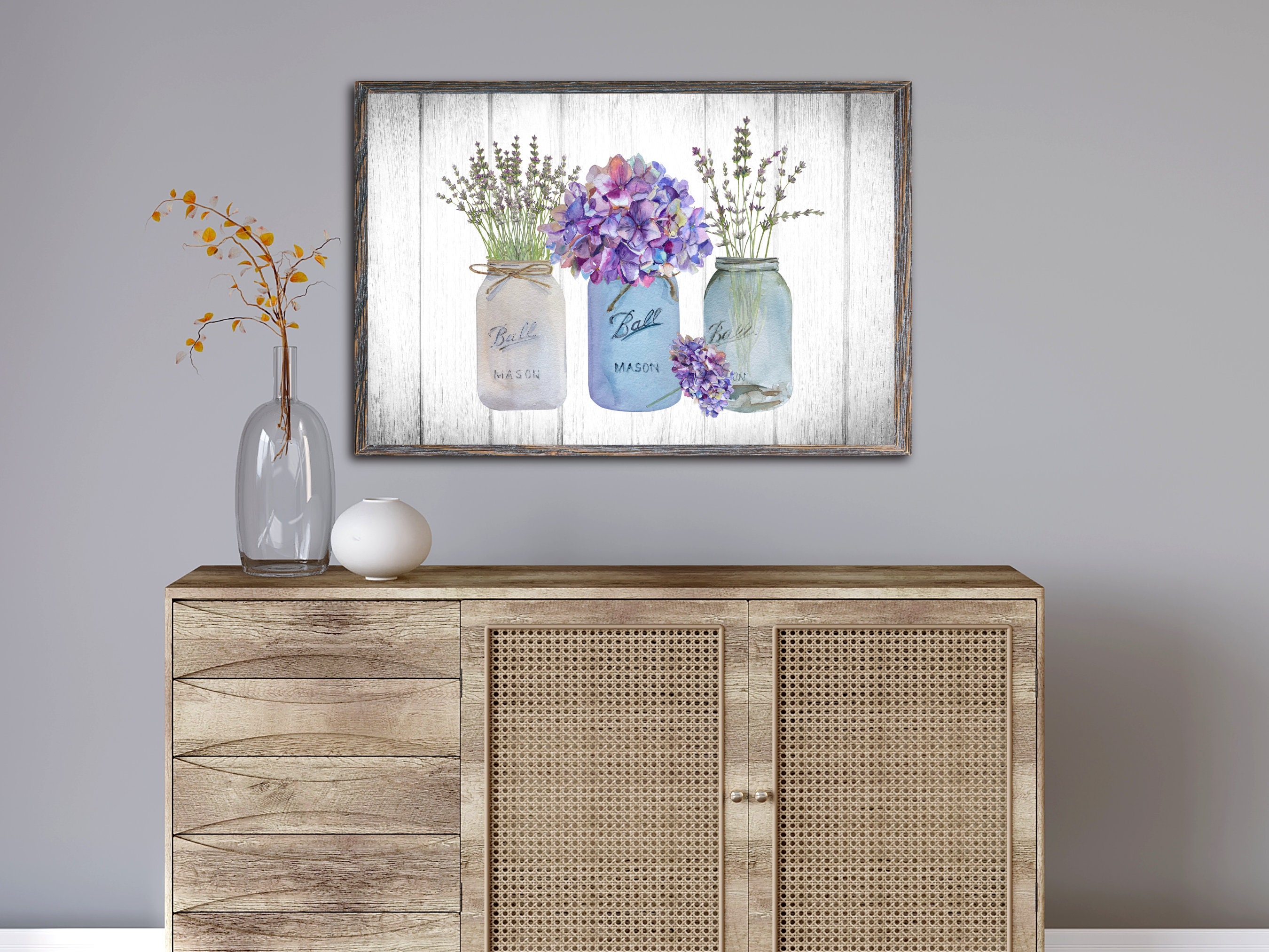 Wall Decor Rustic Farmhouse, Mason Jars With Flowers, Printable Wall ...