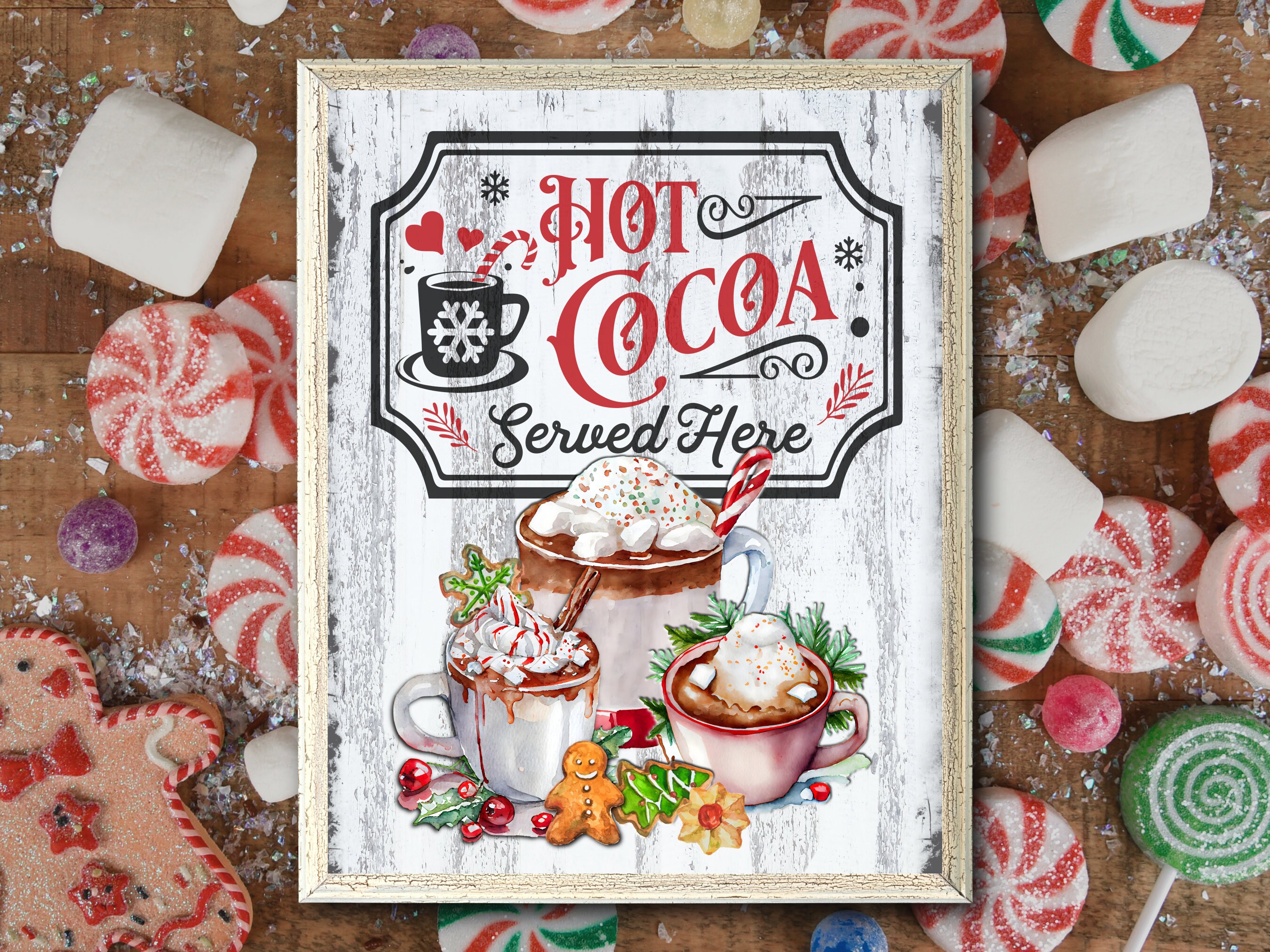 Hot Cocoa Sign Printable, Hot Cocoa Bar, Vintage Christmas Sign, Cozy ...
