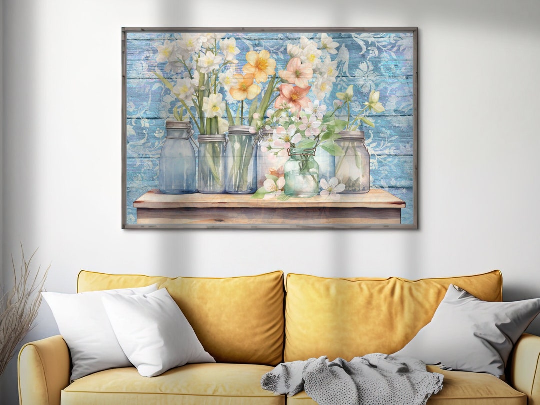 Rustic Floral Print, Farmhouse Wall Art, Mason Jars With Flowers Print ...