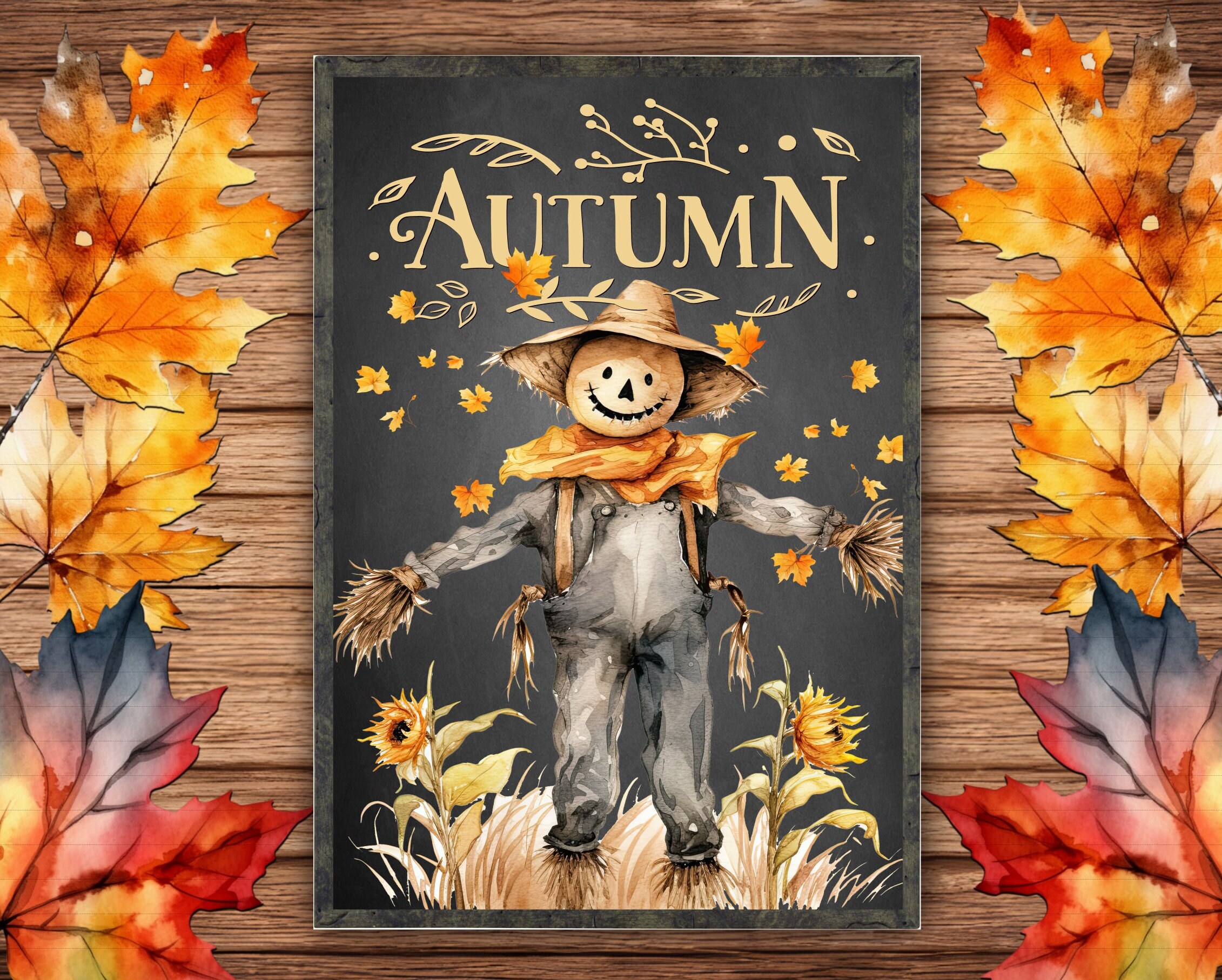Rustic Fall Wall Art | Autumn Scarecrow | Fall Wall Décor | Instant ...