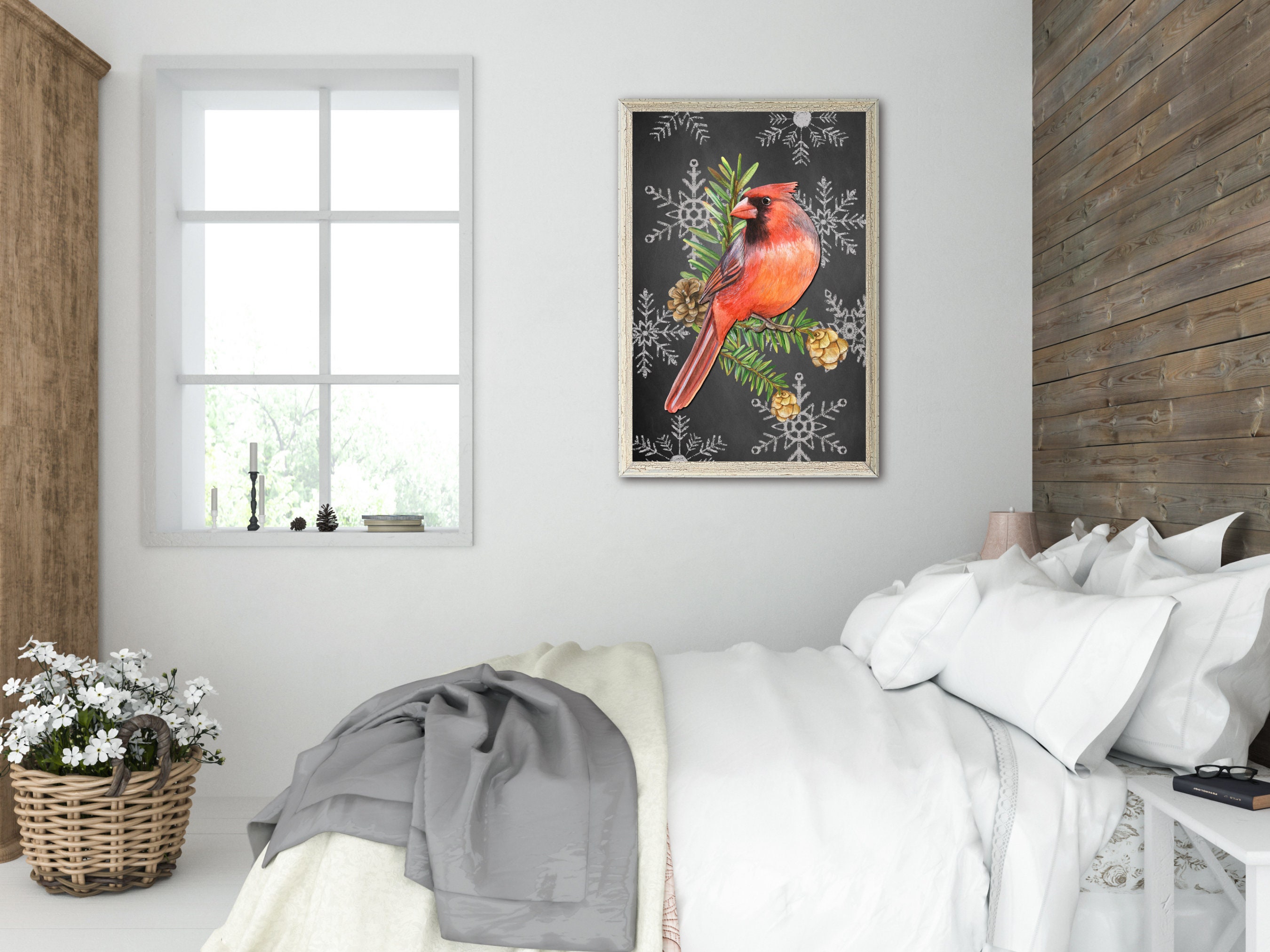 Red Cardinal Bird, Winter Wall Art, Digital Download, Winter Birds ...