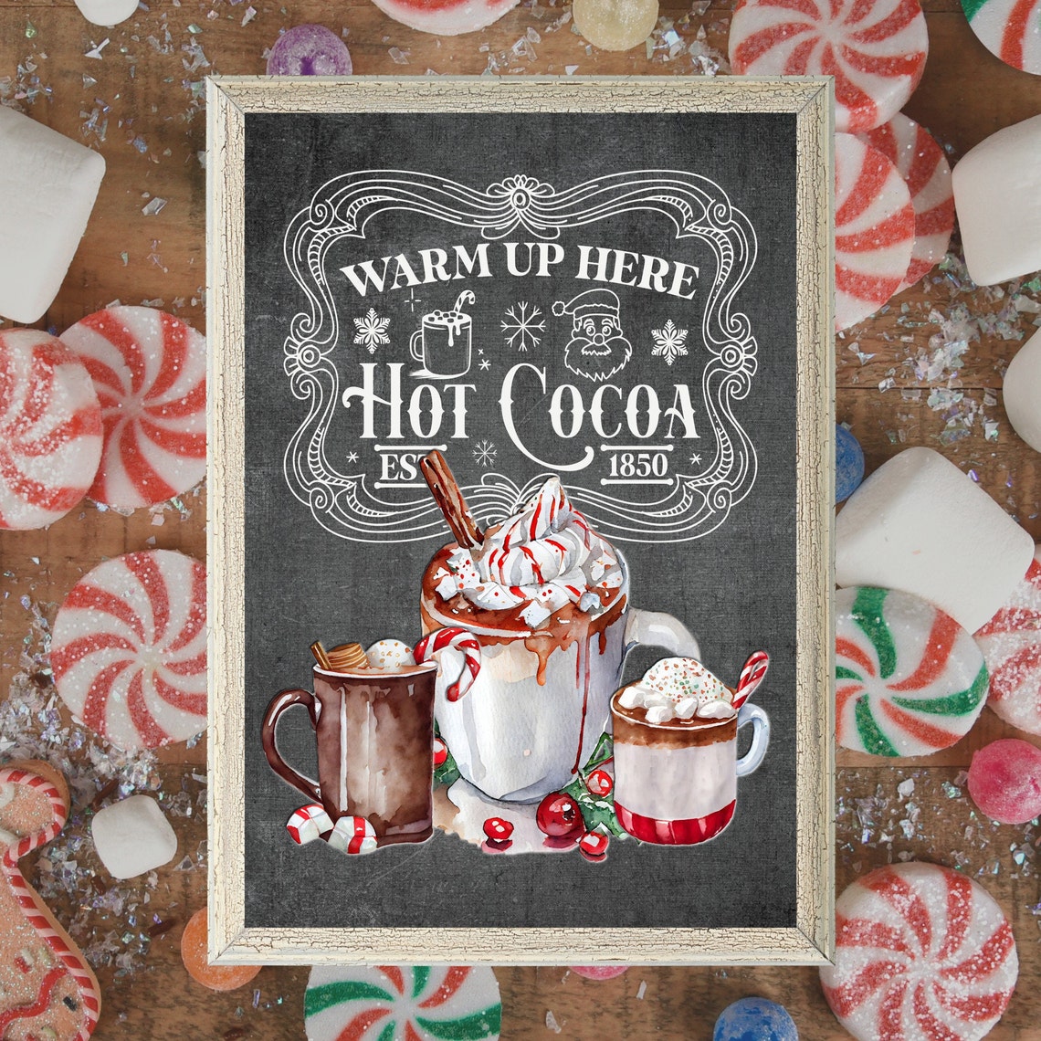 Hot Cocoa Sign Printable, Hot Cocoa Bar, Vintage Christmas, Cozy ...