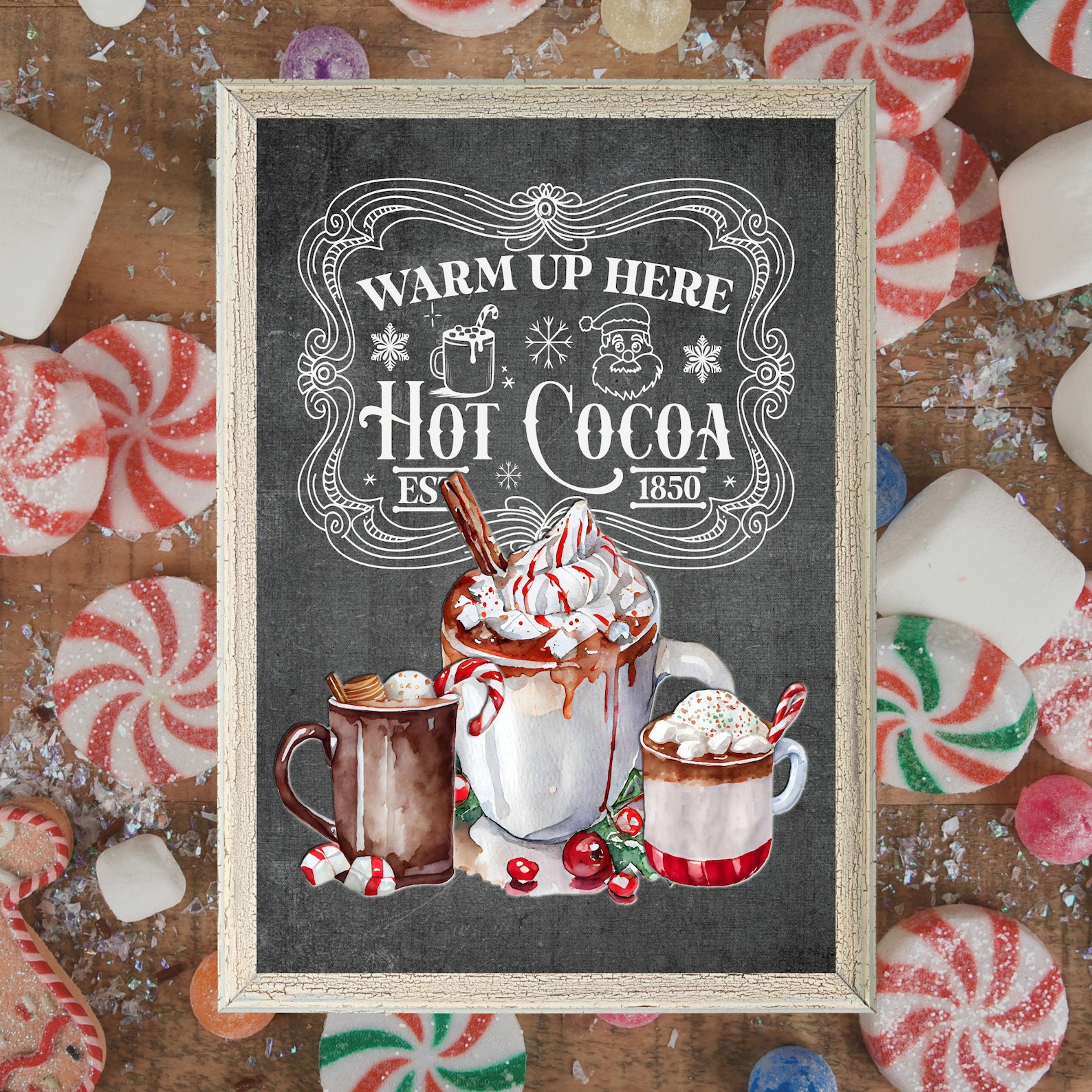 Hot Cocoa Sign Printable, Hot Cocoa Bar, Vintage Christmas, Cozy ...
