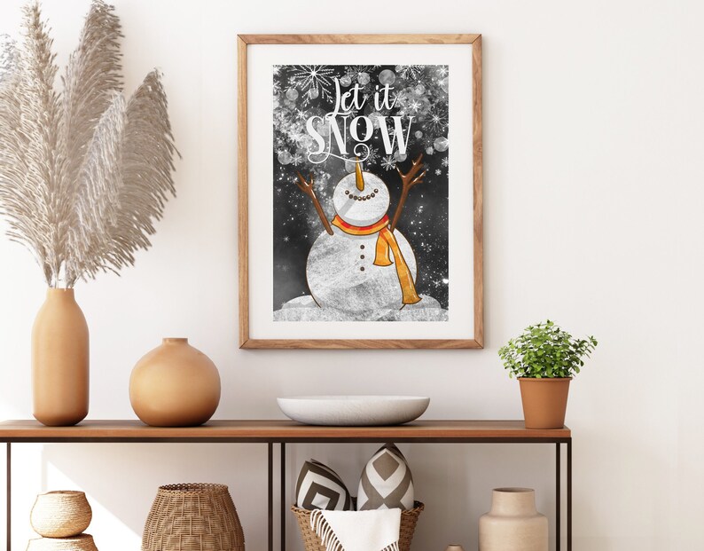 Winter Snowman, Let It Snow Printable, Chalkboard Art, Digital Download ...