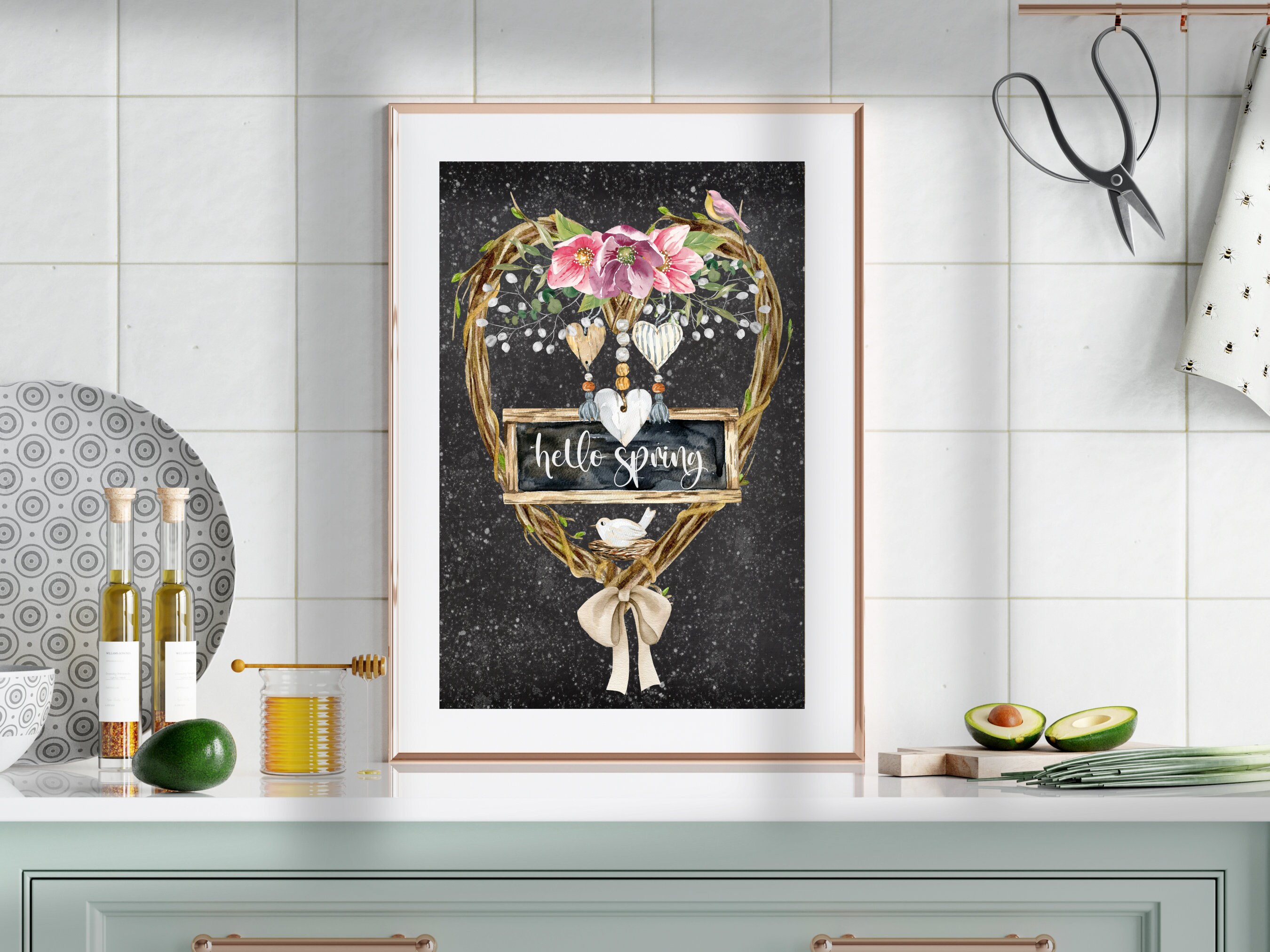 Hello Spring Printable, Spring Wall Art, Rustic Farmhouse, Digital Wall ...