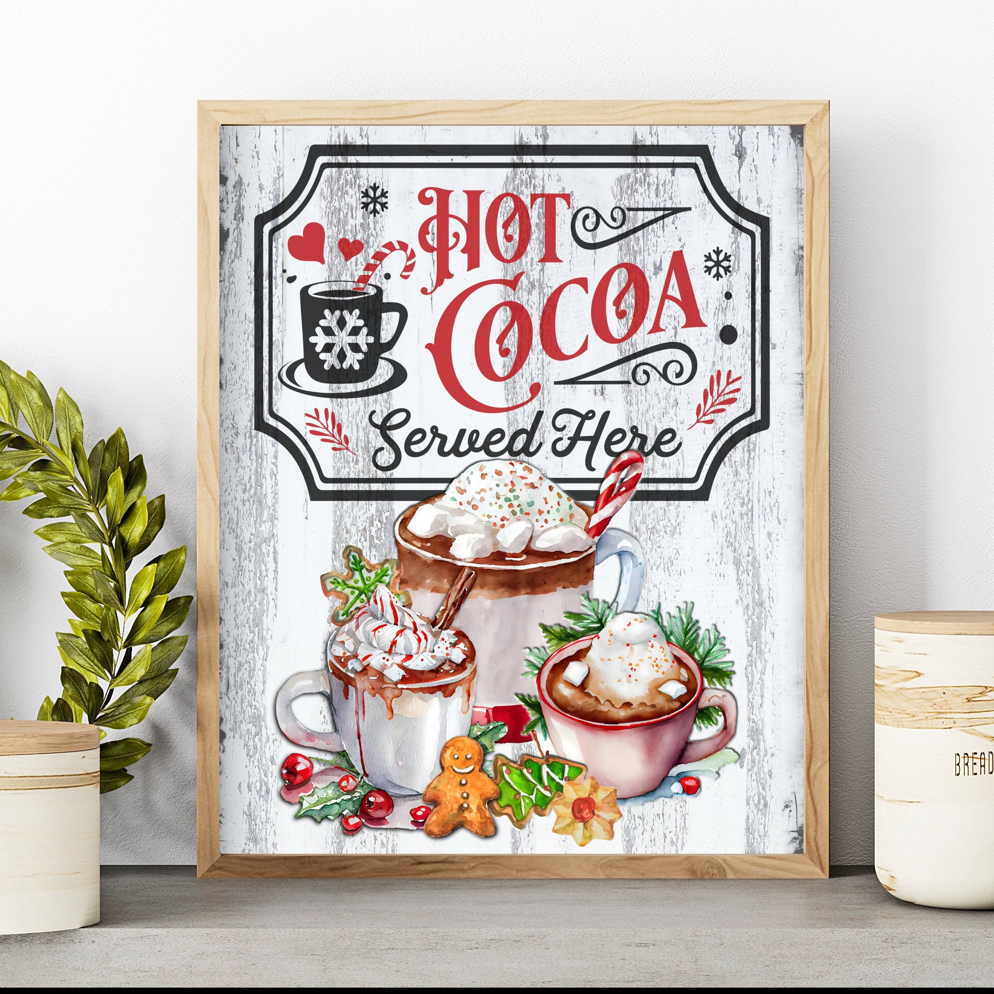 Hot Cocoa Sign Printable, Hot Cocoa Bar, Vintage Christmas Sign, Cozy ...