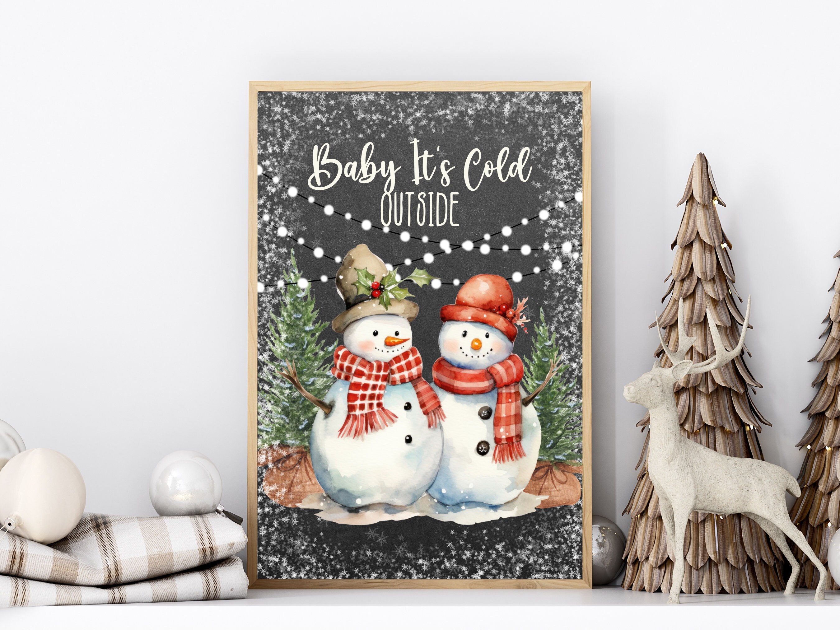 Snowman Print, Baby It's Cold Outside, Snowy Scene, Digital Download ...
