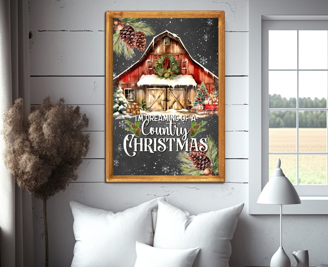 Farmhouse Christmas Print, Country Christmas Barn, Christmas Wall Art ...