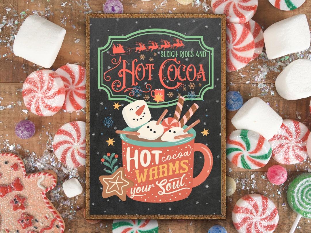 Hot Cocoa Print, Retro Christmas Sign, Hot Cocoa Bar Sign, Digital ...