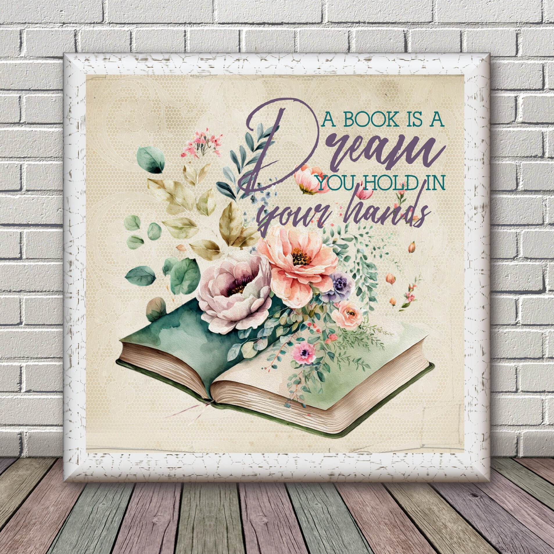 Book Lover Wall Art watercolor Flower Art Digital Download Wall Art ...