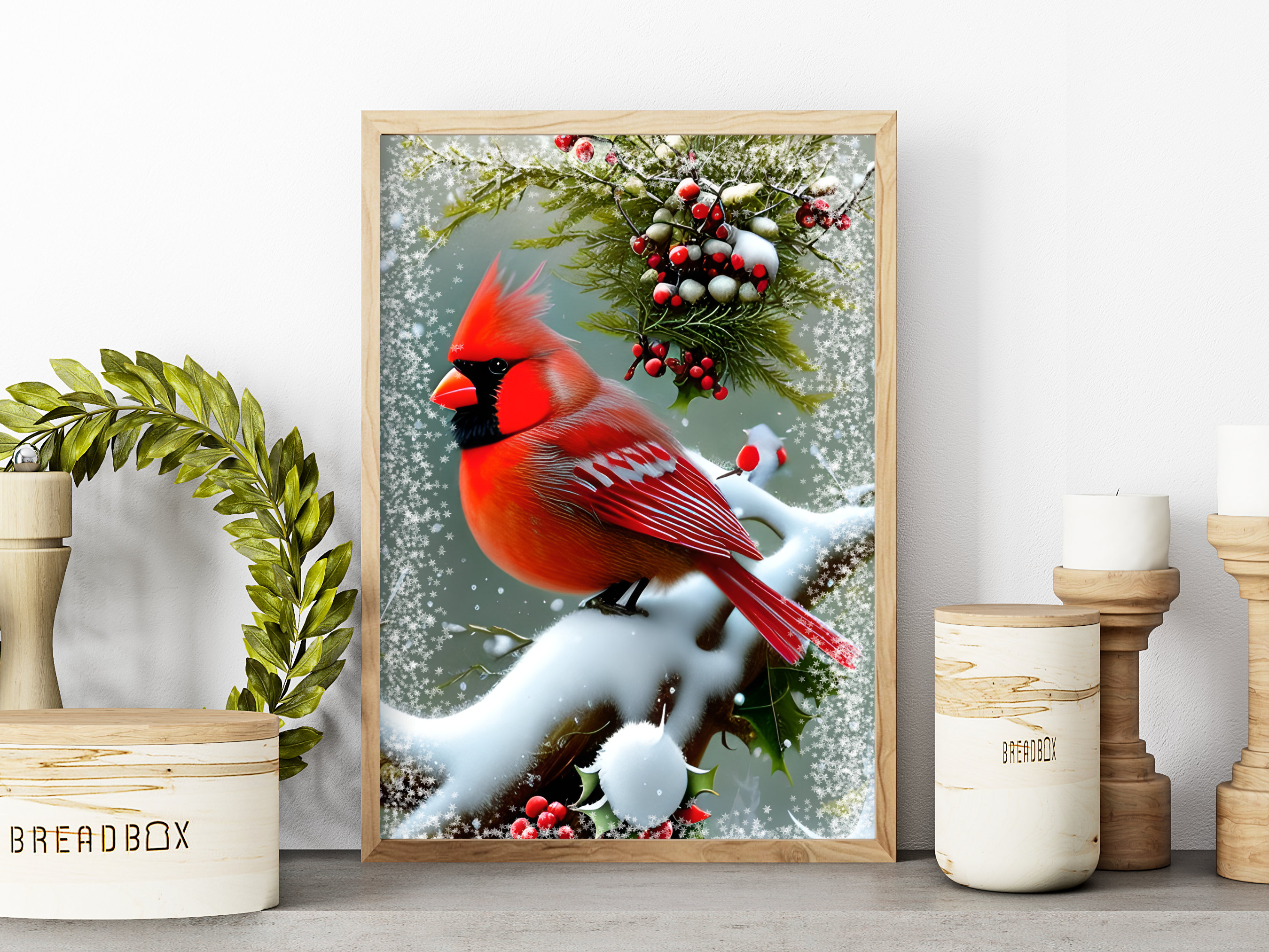 Red Cardinal Bird Print, Winter Wall Art, Snowy Winter Scene, Digital ...