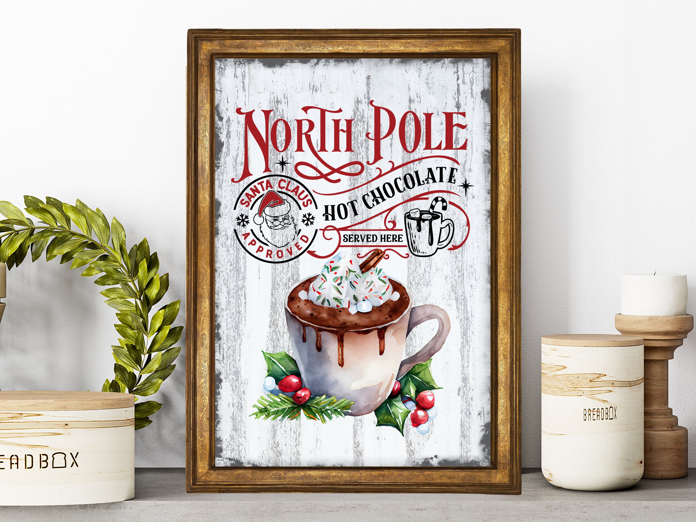 Hot Cocoa Sign, Hot Chocolate Bar Sign, Vintage Christmas Print, North ...