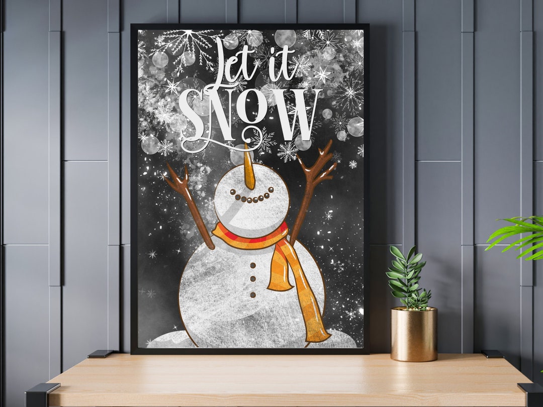 Winter Snowman, Let It Snow Printable, Chalkboard Art, Digital Download ...
