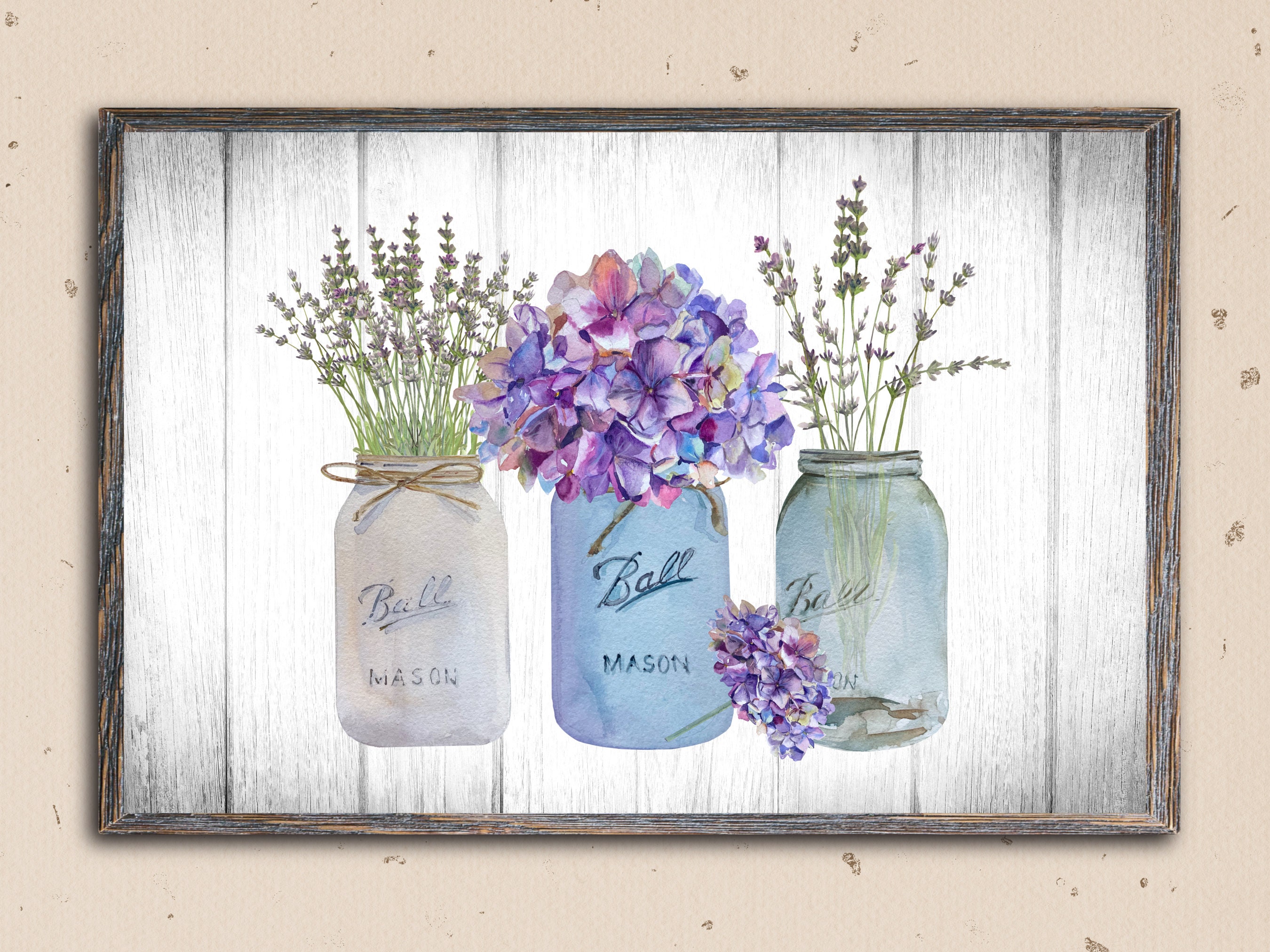 Wall Decor Rustic Farmhouse, Mason Jars With Flowers, Printable Wall ...