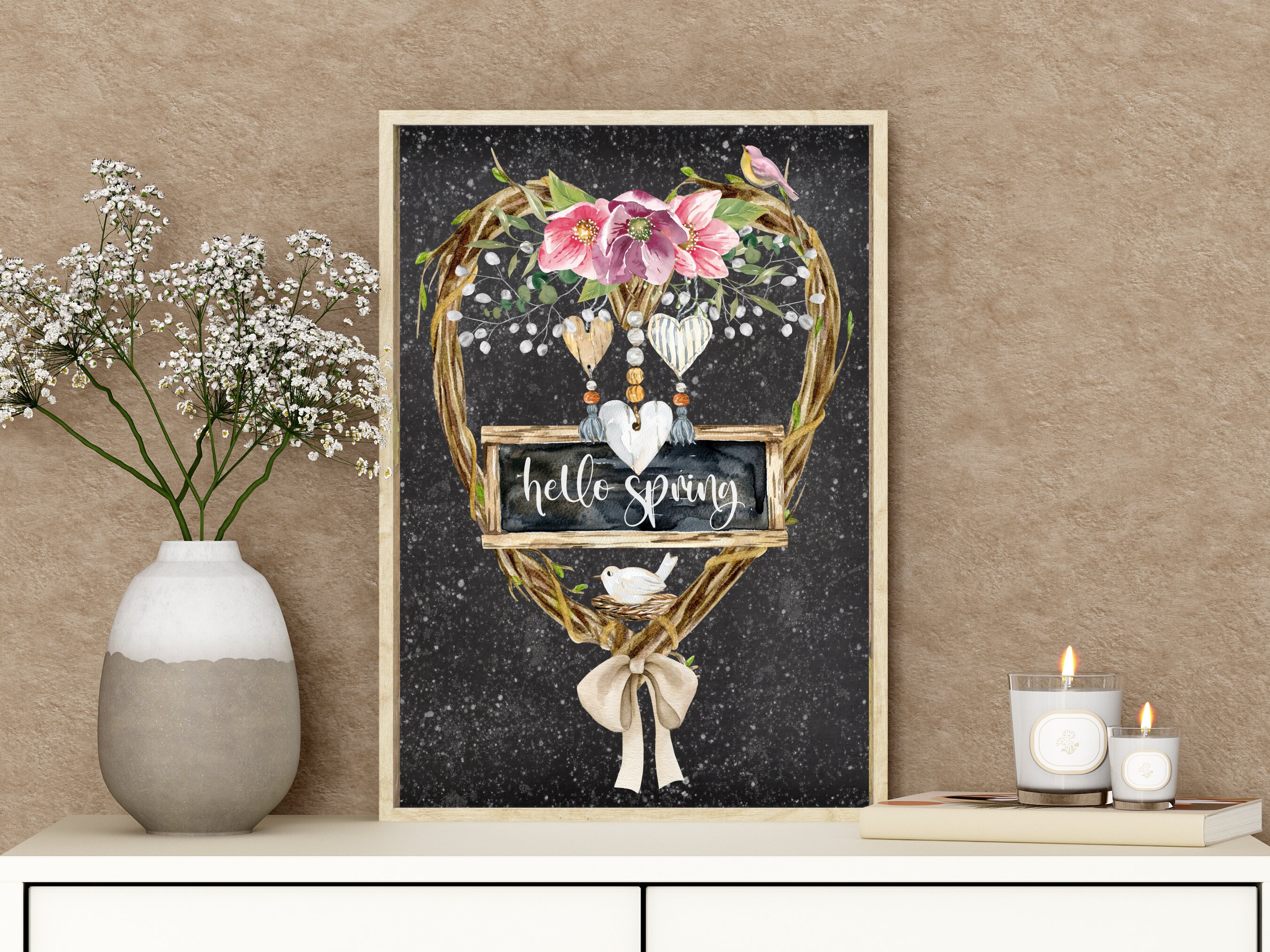 Hello Spring Printable, Spring Wall Art, Rustic Farmhouse, Digital Wall ...