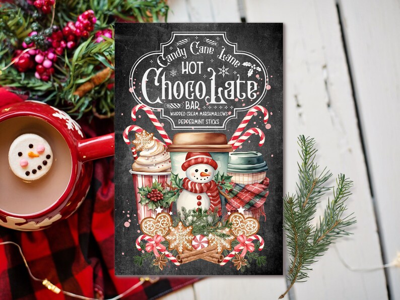 Hot Cocoa Bar Printable, Christmas Kitchen Wall Art, Vintage Christmas ...