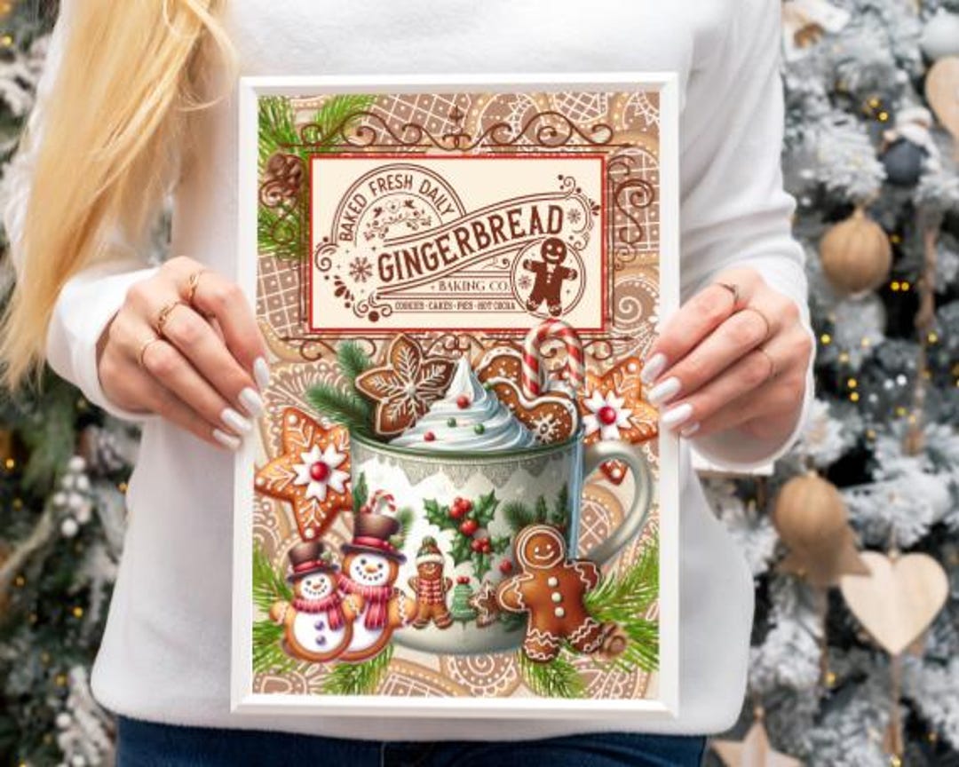 Christmas Wall Art, Gingerbread Print, Hot Cocoa Bar Sign, Vintage ...