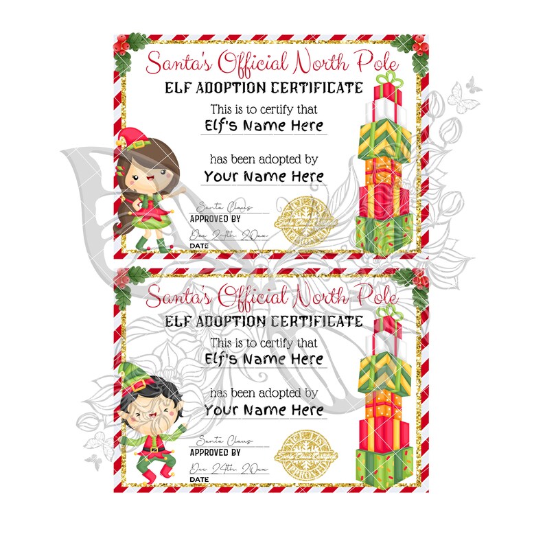 Elf Adoption Certificate Digital Download Editable - Etsy