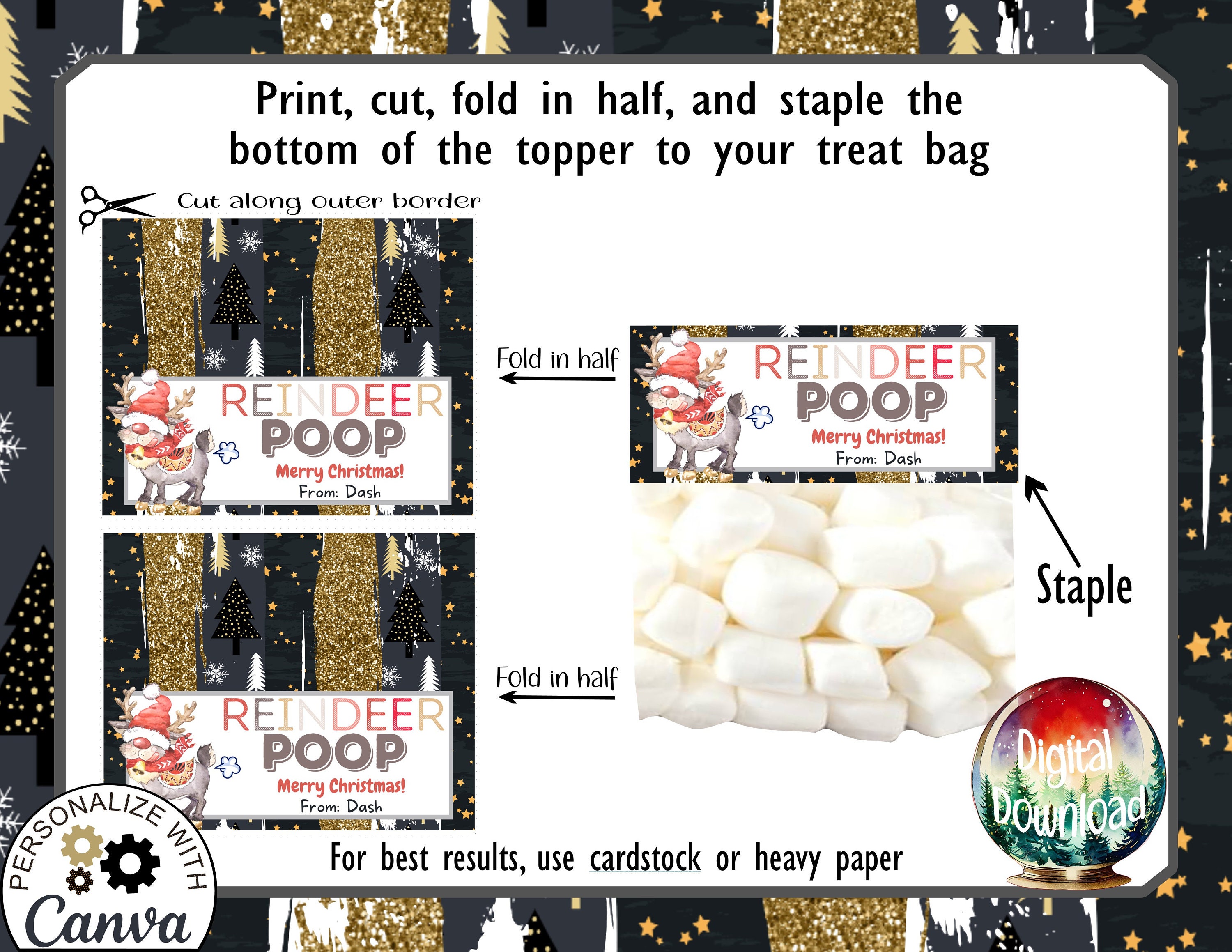 Printable Reindeer Poop Digital Download Editable Personalized Treat ...