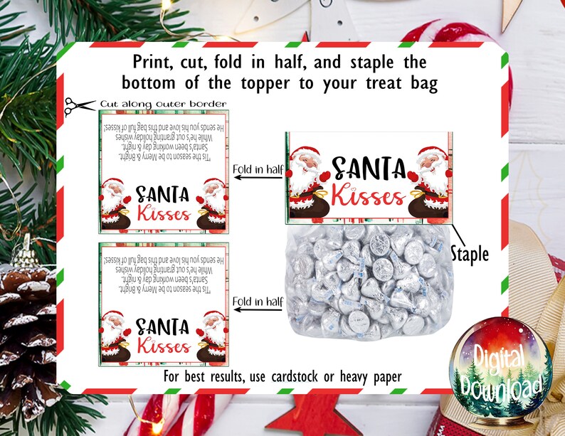 Printable Santa Kisses Treat Bag Topper Digital Download Christmas ...
