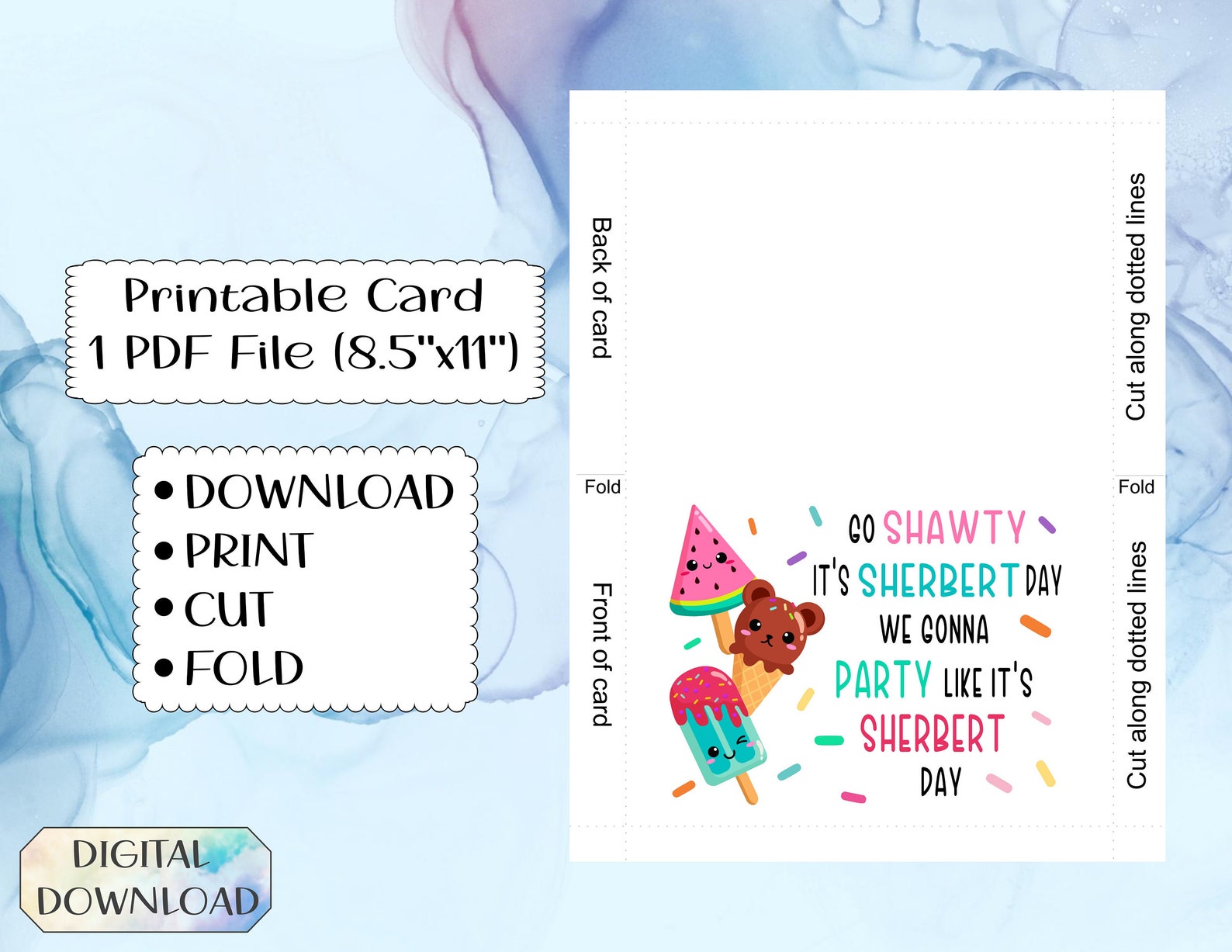 Printable Birthday Card It's Sherbert Day Funny Card Pun Birthday Card ...