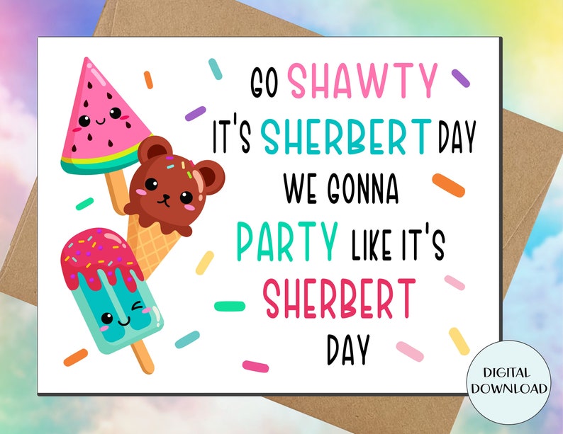 Printable Birthday Card It's Sherbert Day Funny Card Pun Birthday Card ...