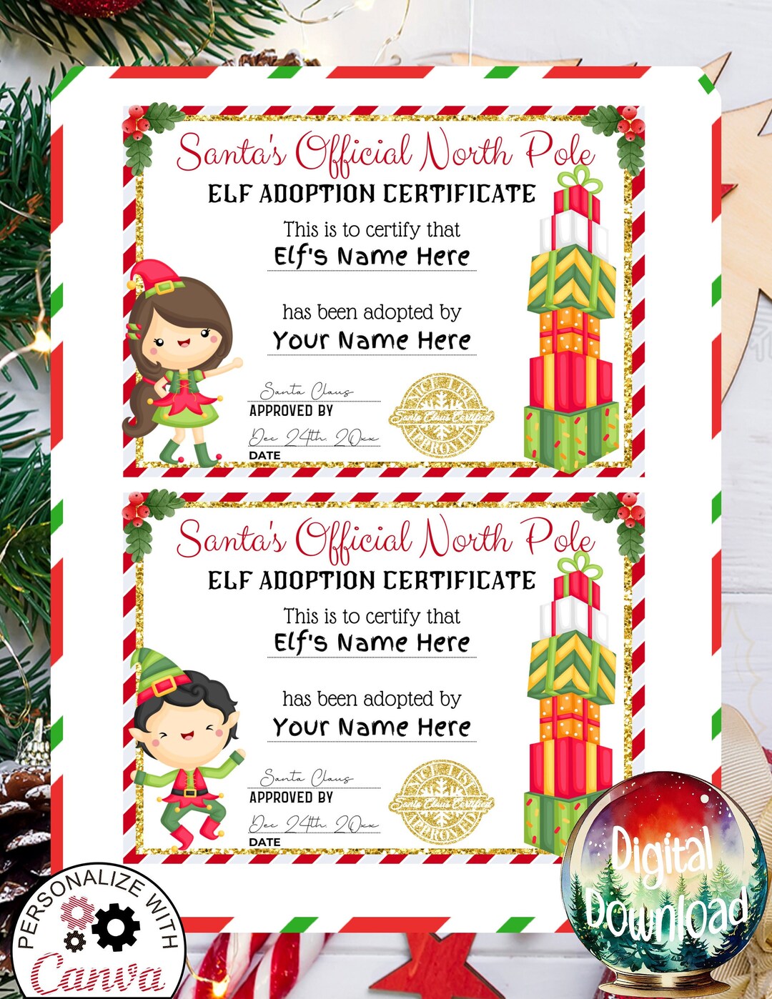 Elf Adoption Certificate Digital Download Editable Personalized Party ...