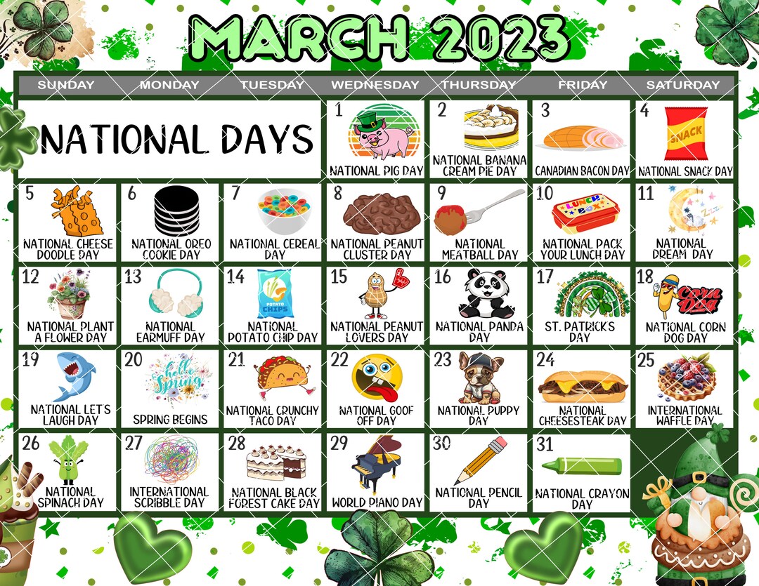 Printable National Days Calendar March 2023 Homeschool - Etsy