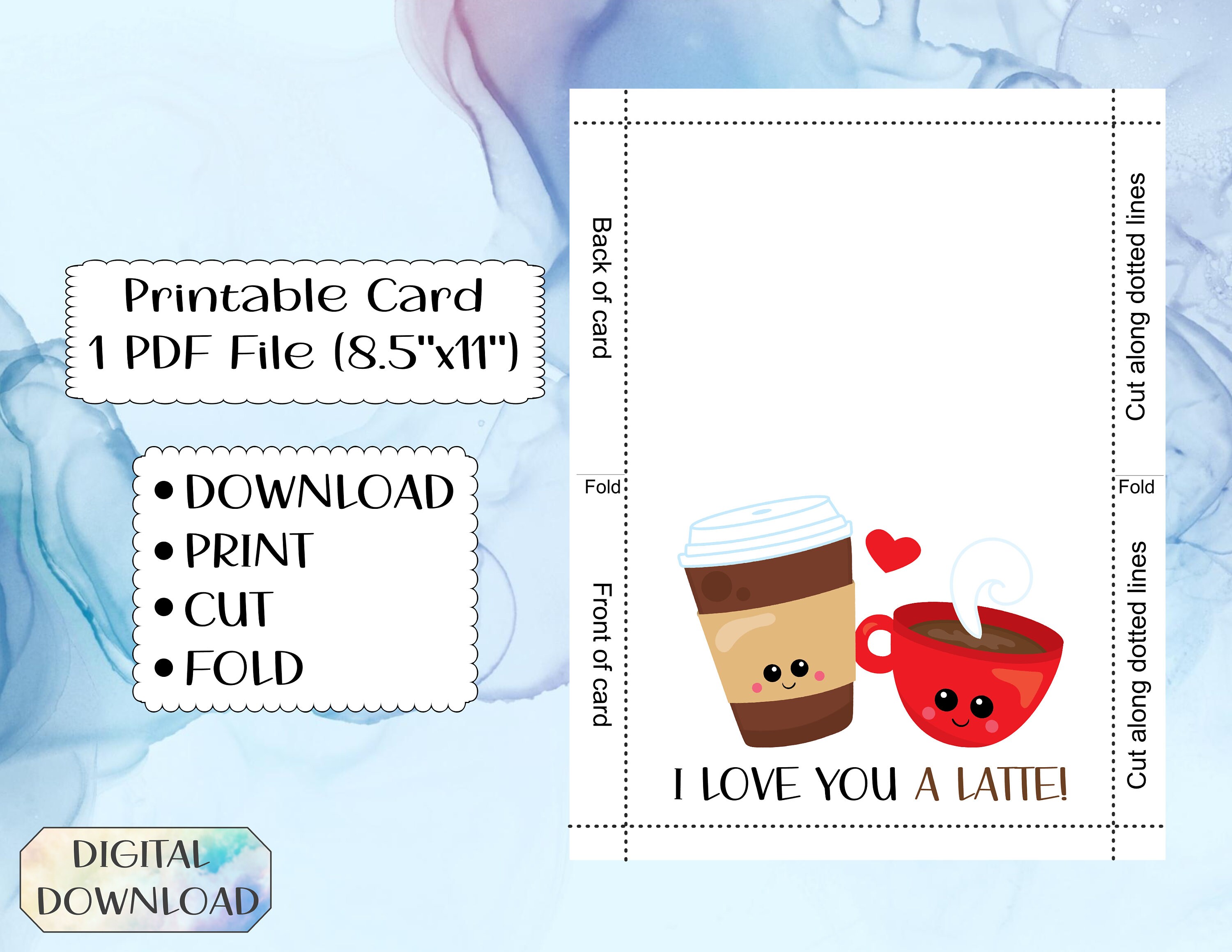 Printable Greeting Card I Love You a Latte Coffee Pun Coffee Pun Card ...