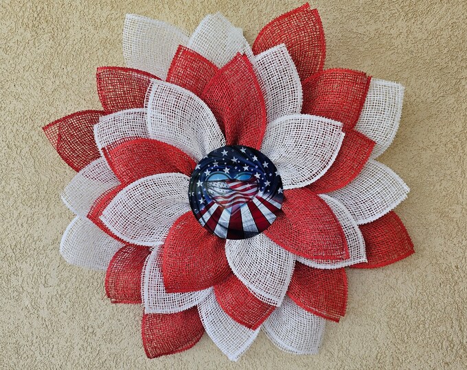 Patriotic Flower With Flag Center, Red White and Blue Swirl Patriotic ...