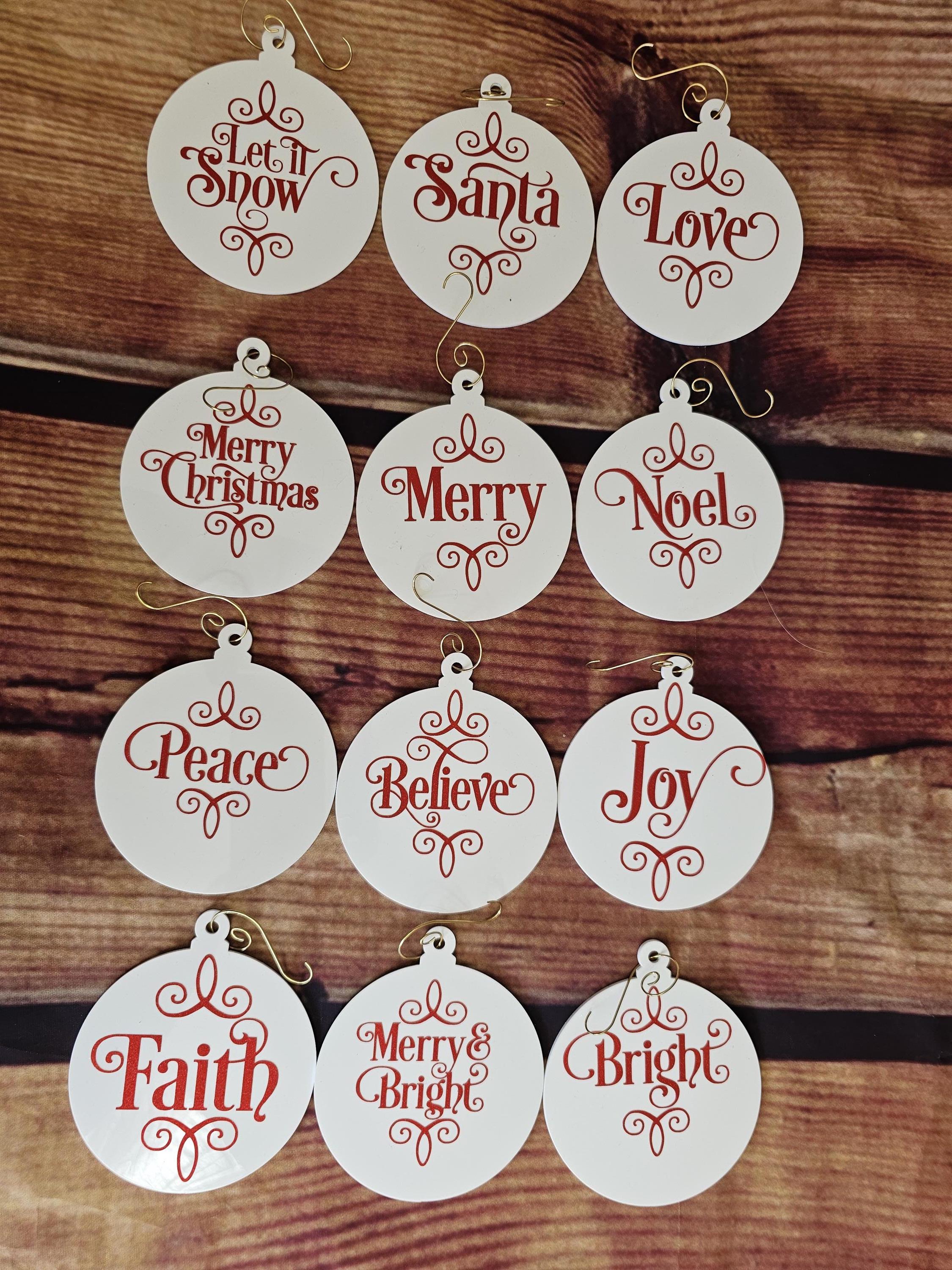 Christmas Word Ornaments, Red & White Holiday Ornaments, Farmhouse ...