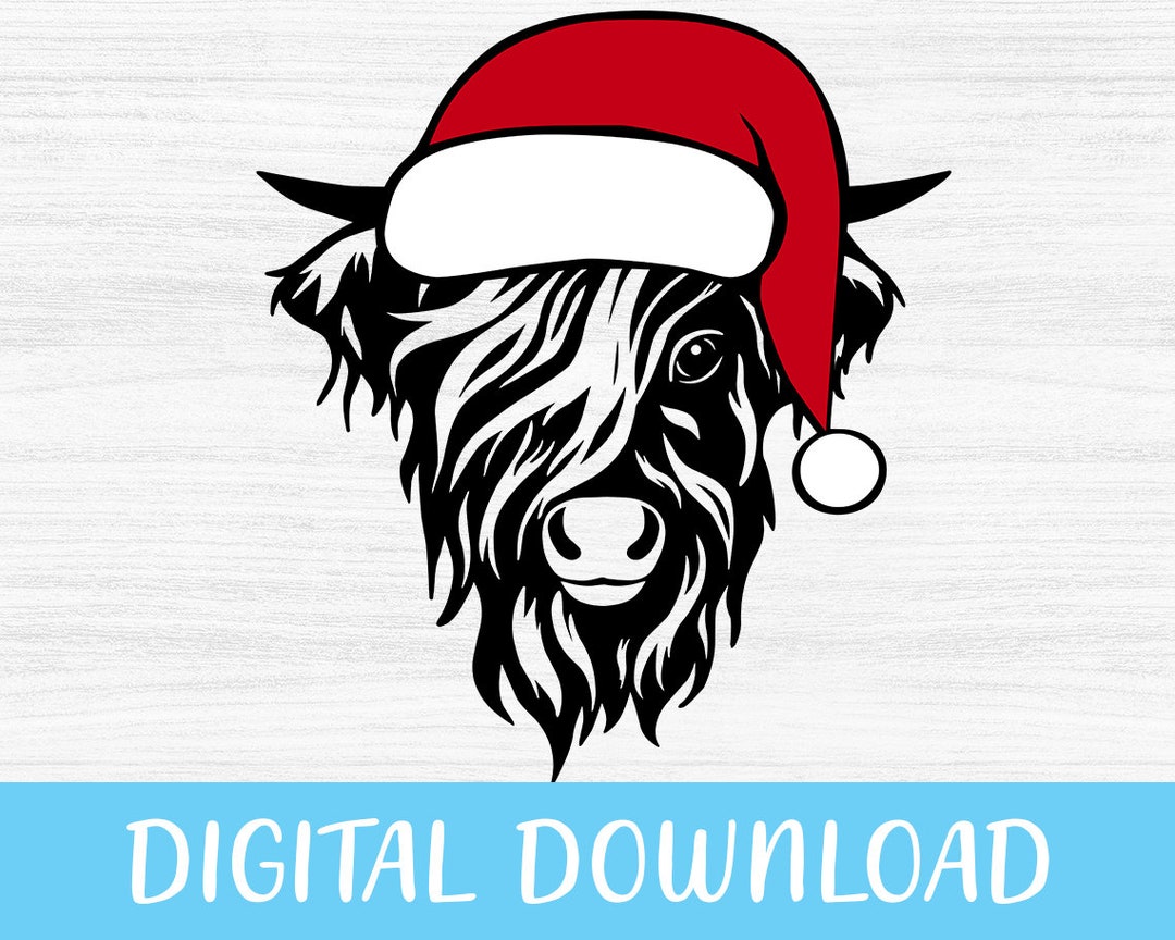 Christmas Highland Cow With Santa Hat Svg, Highland Cow Png, Christmas ...