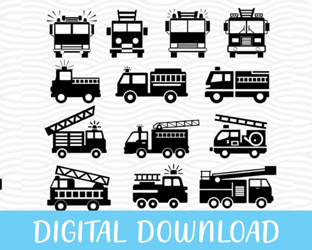 Fire Truck Silhouette Bundle Svg, Fire Truck Clipart, Firefighter Svg ...