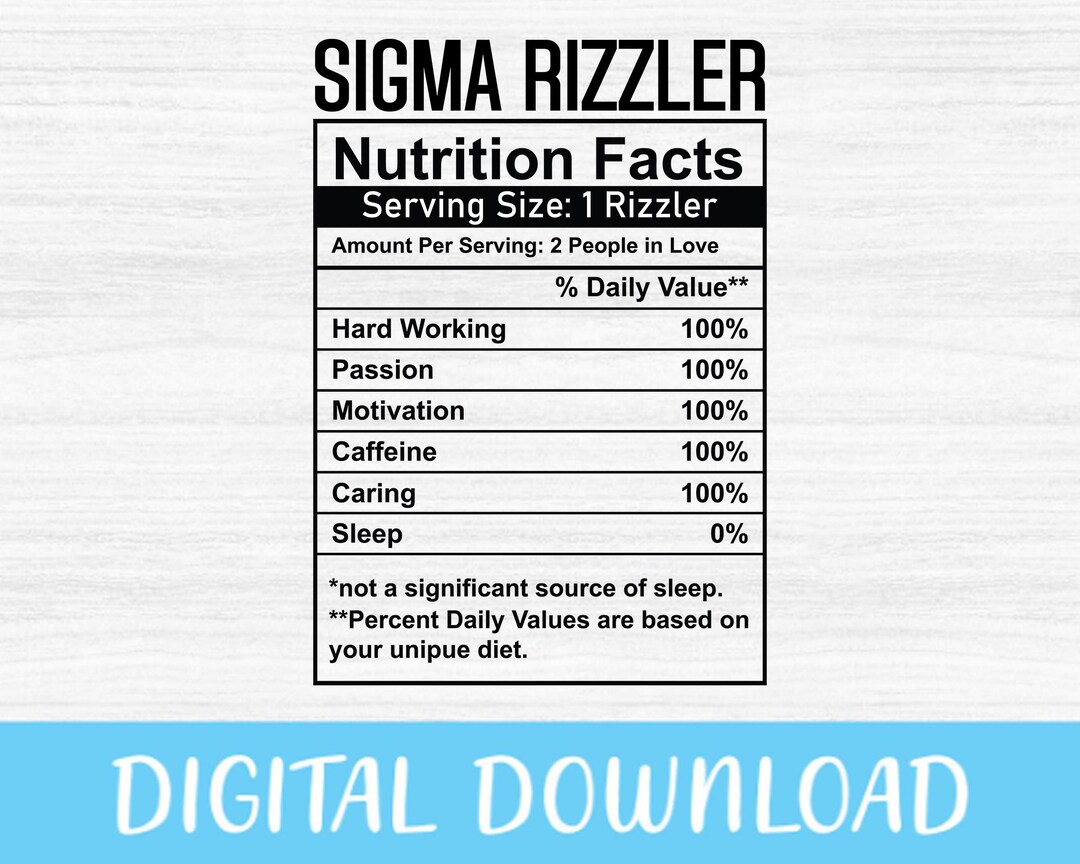 Sigma Rizzler Svg Nutrition Facts Svg Funny Sigma Shirt Rizz Funny ...