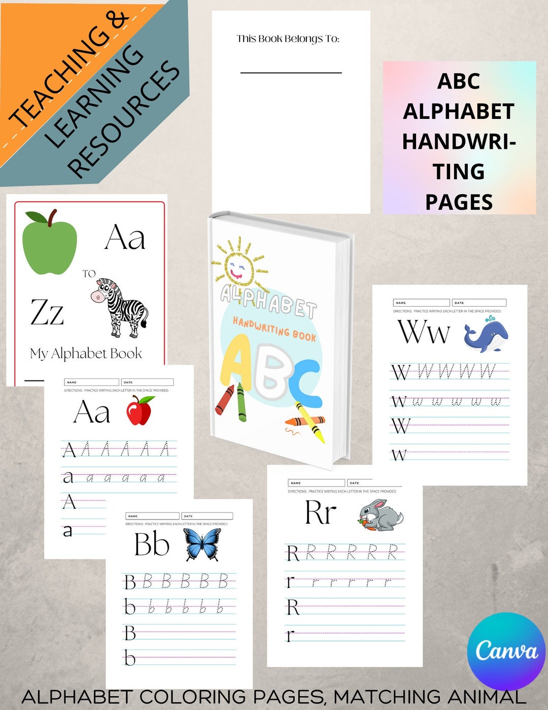 26 Pages Alphabet Handwriting Book Printable for Kids - Etsy