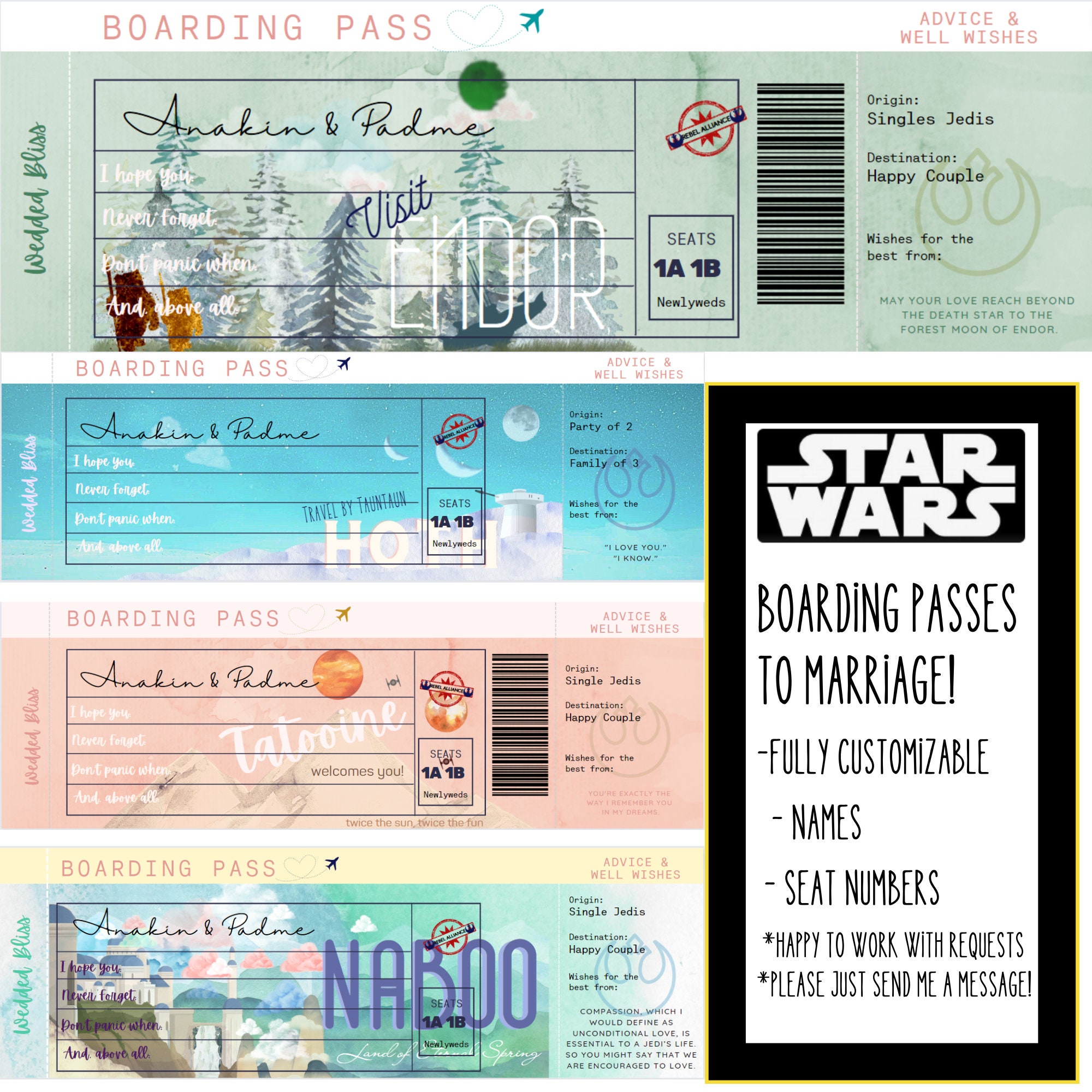 Star Wars Planets Themed Boarding Passes for Wedding Shower - Etsy