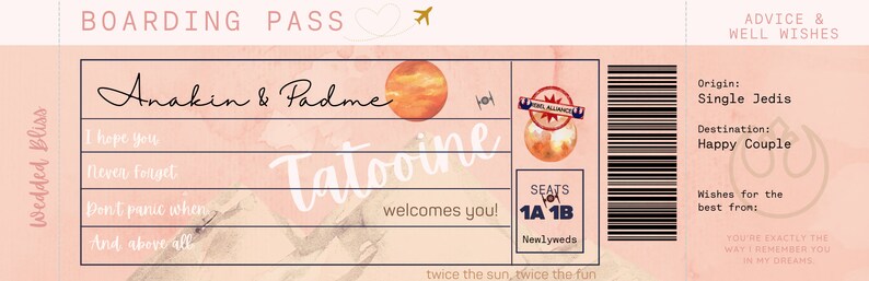 Star Wars Planets Themed Boarding Passes for Wedding Shower - Etsy