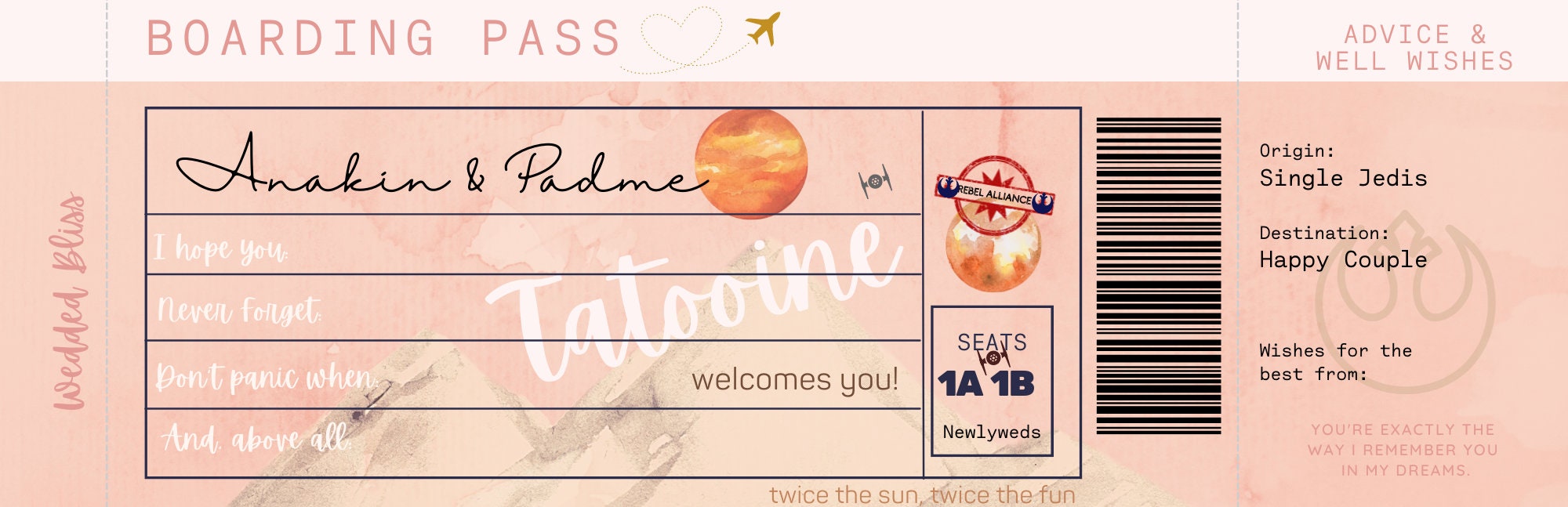 Star Wars Planets Themed Boarding Passes for Wedding Shower - Etsy